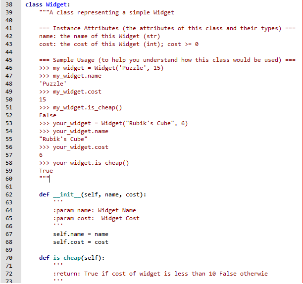 Solved 38 39 40 class Widget: """A class representing a | Chegg.com