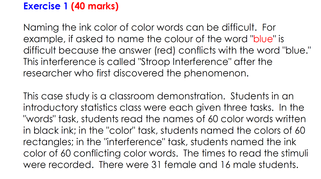 Solved Naming the ink color of color words can be difficult. | Chegg.com