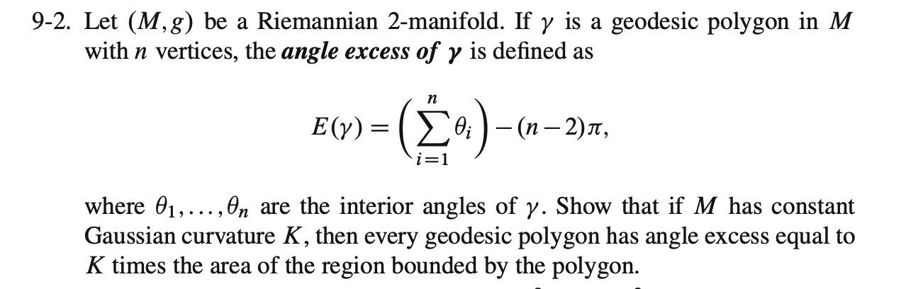 Solved 9-2. ﻿Let (M,g) ﻿be a Riemannian 2-manifold. If γ ﻿is | Chegg.com