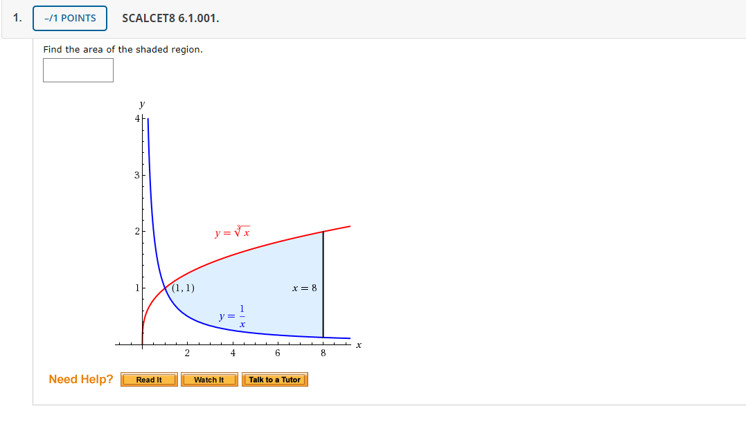 Solved 1. -11 POINTS SCALCET8 6.1.001. Find the area of the | Chegg.com Solved 1. -11 POINTS SCALCET8 6.1.001. Find the area of the | Chegg.com