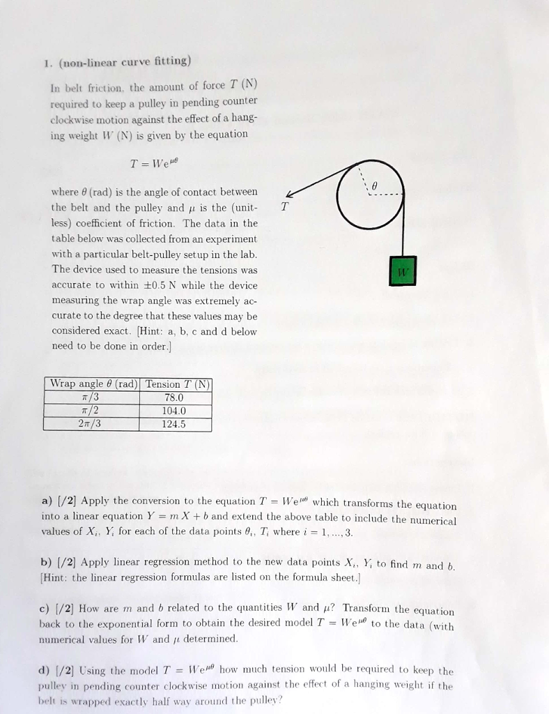 Solved 1. (non-linear curve fitting) In belt friction, the | Chegg.com