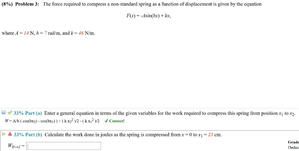 Solved (8%) Problem 3: The force required to compress a | Chegg.com