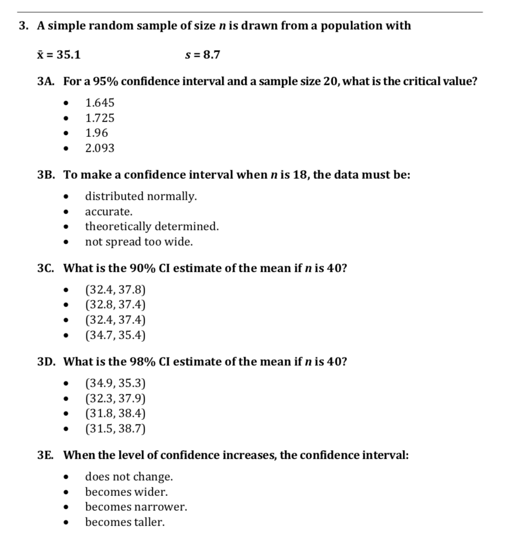 Solved 3. A simple random sample of size n is drawn from a | Chegg.com