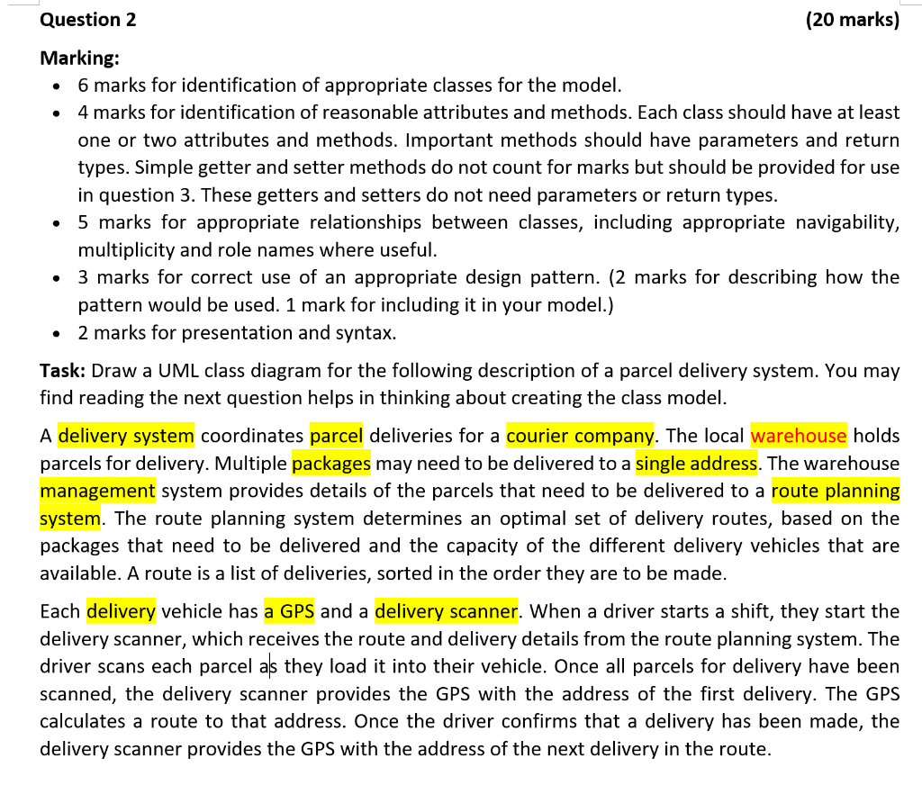 Solved Question 2 (20 marks) . . . Marking: 6 marks for | Chegg.com