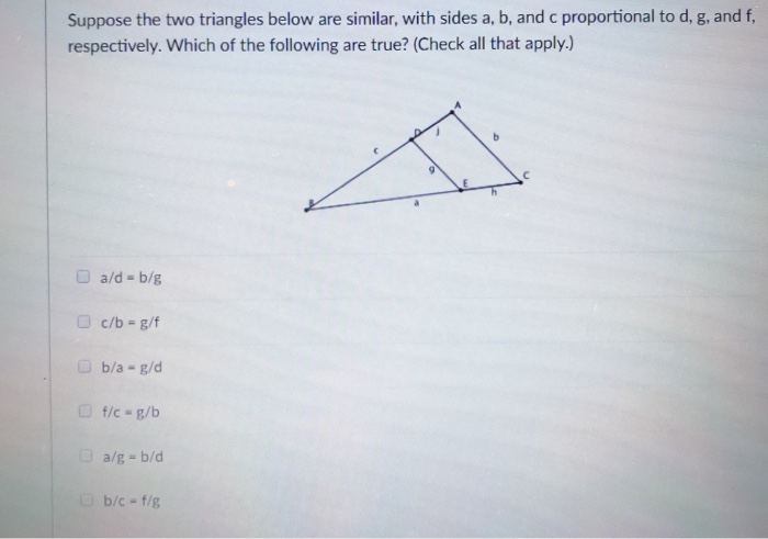 Solved Suppose the two triangles below are similar, with | Chegg.com