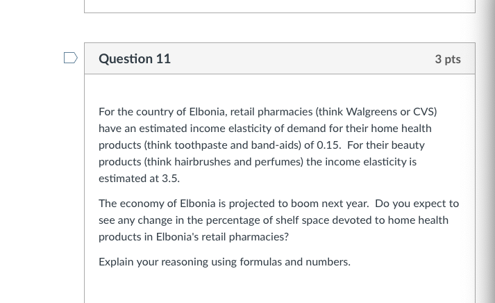 Solved Question 11 3 pts For the country of Elbonia, retail | Chegg.com