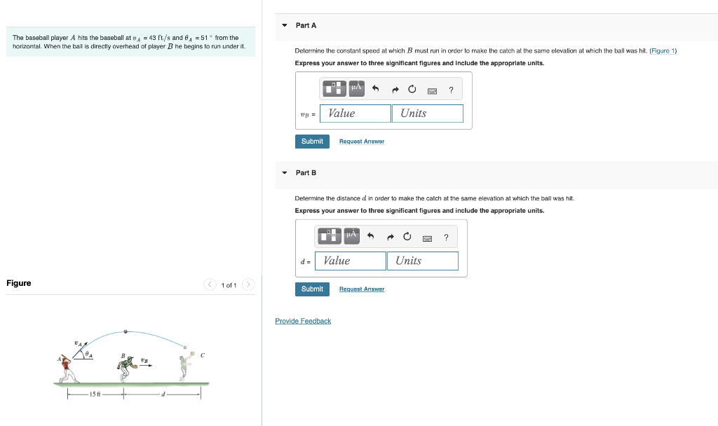 Solved The baseball player AA hits the baseball at vAvA = 43 | Chegg.com