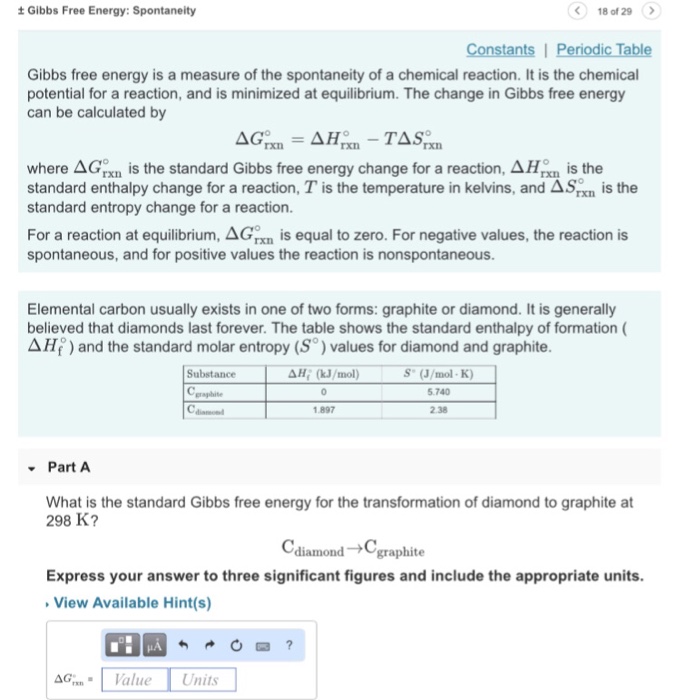 Solved ± Gibbs Free Energy: Spontaneity 18 of 29 Gibbs free | Chegg.com