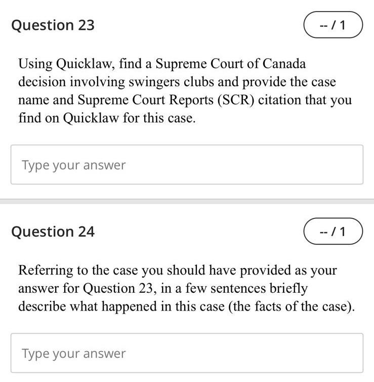 Using Quicklaw, find a Supreme Court of Canada | Chegg.com
