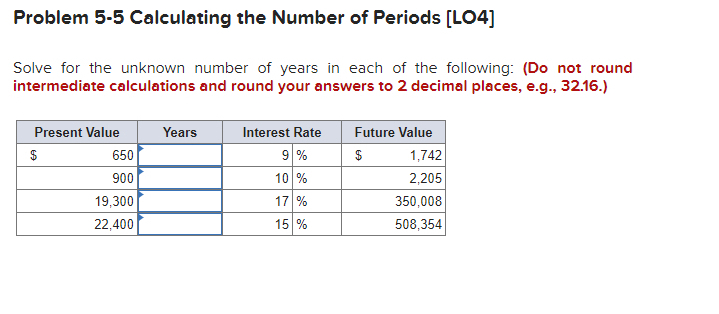 Solved Problem 5-5 ﻿Calculating the Number of Periods | Chegg.com