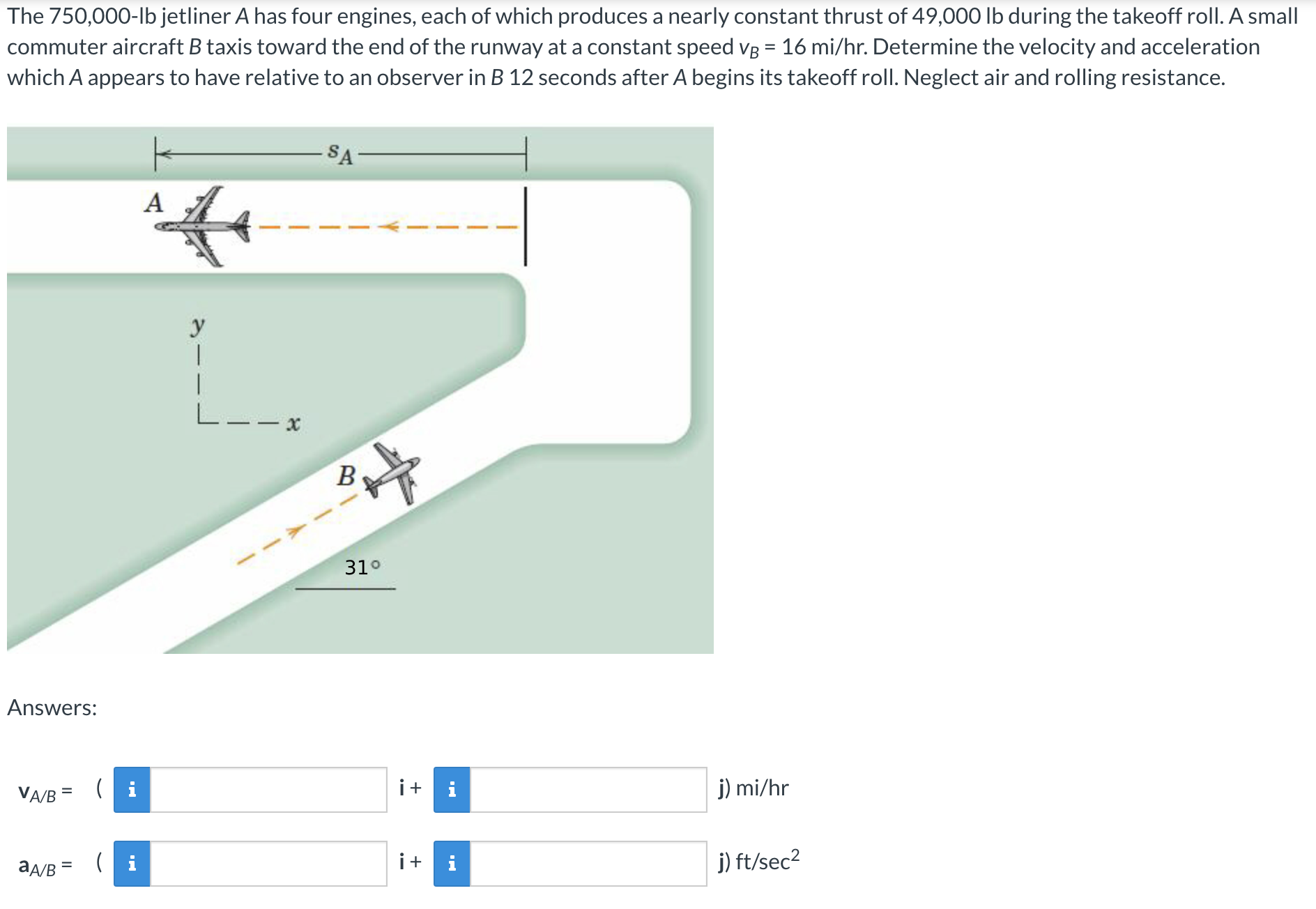 Solved The 750,000 -lb jetliner A has four engines, each of | Chegg.com