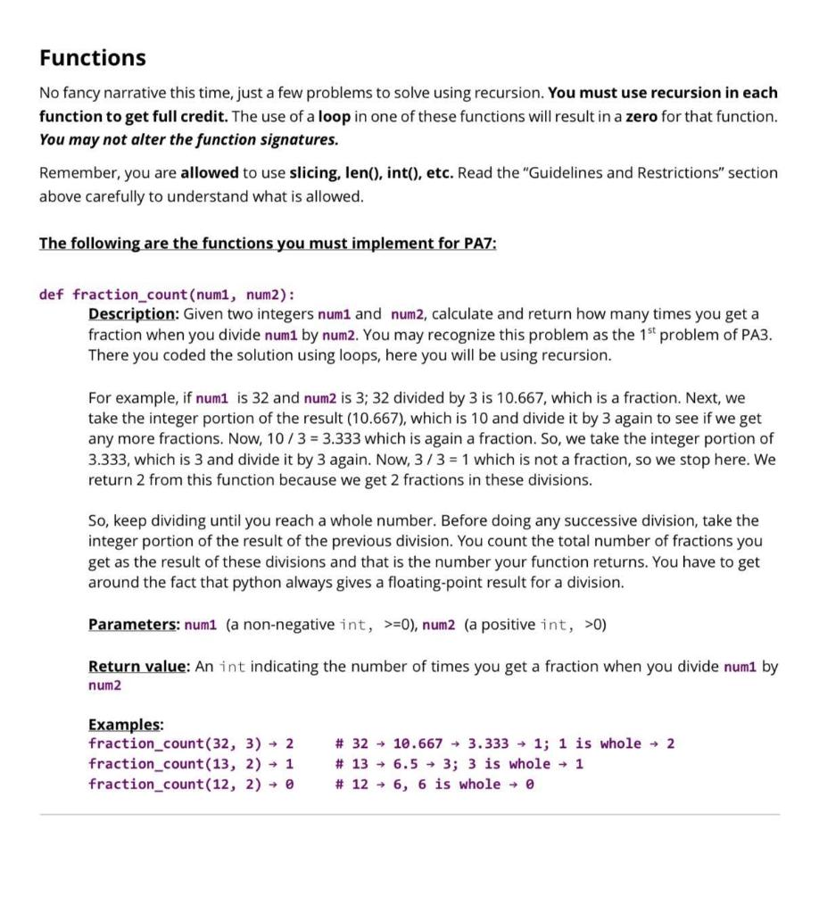 Solved Guidelines and Restrictions • You must use recursion | Chegg.com