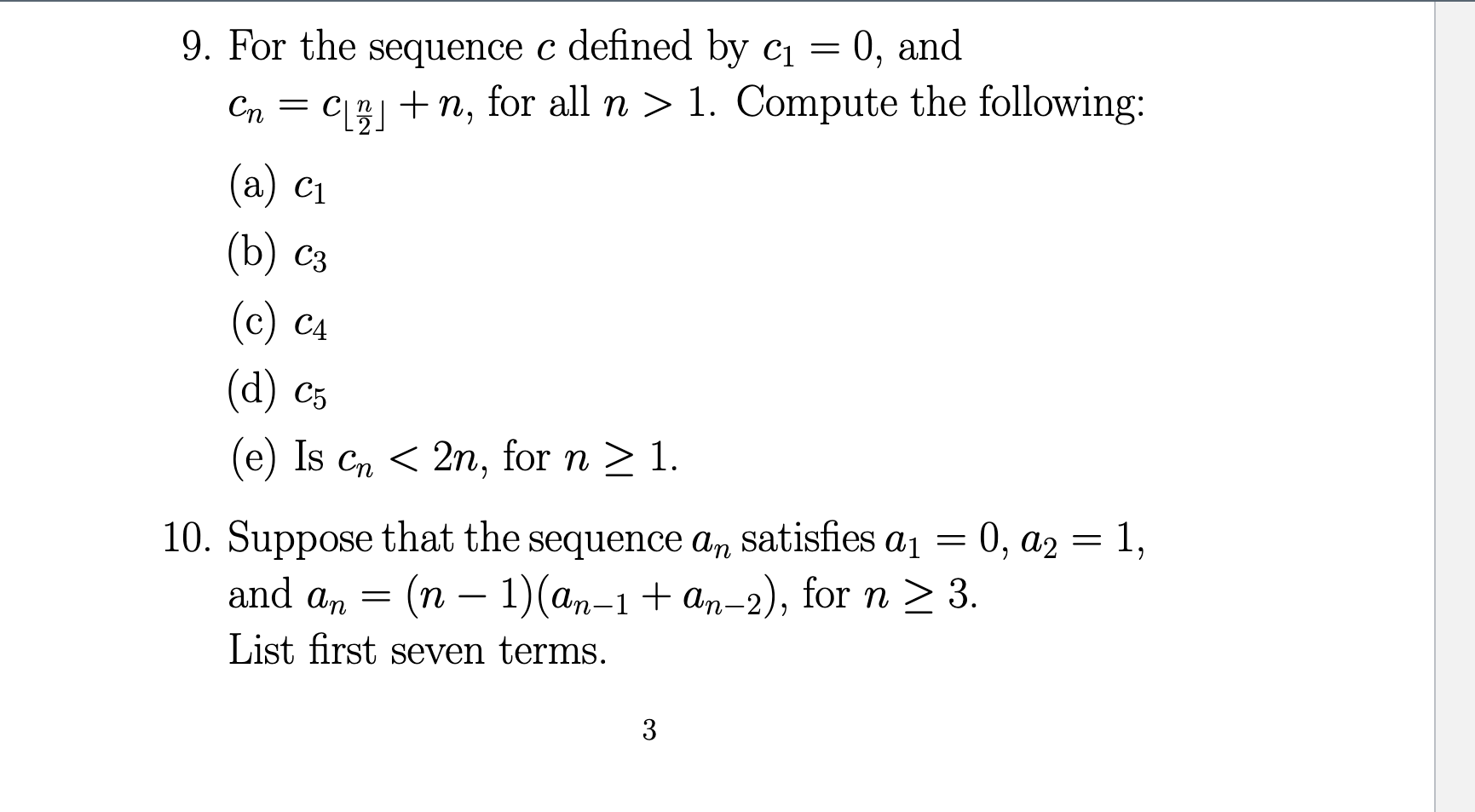 Solved 9. For the sequence c defined by c1=0, and | Chegg.com