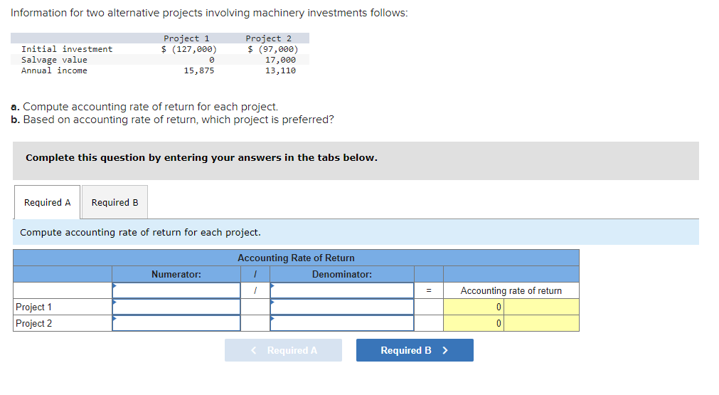 Solved Information for two alternative projects involving | Chegg.com