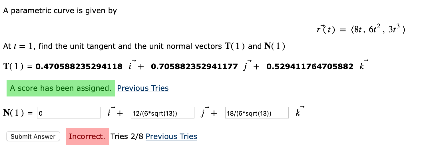 Solved A parametric curve is given by rit) = (8t, 6t2, 343) | Chegg.com