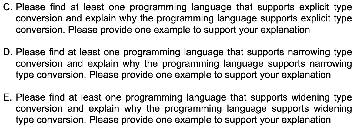 Solved C. Please find at least one programming language that | Chegg.com