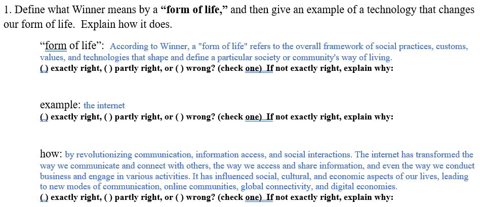 Define what Winner means by a "form of life," and | Chegg.com