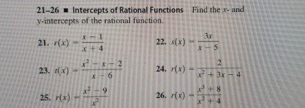 Solved 21-26 Intercepts of Rational Functions Find the x-and | Chegg.com