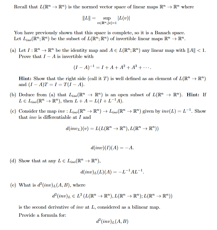 Solved Recall that L(Rn→Rn) is ﻿the normed vector space of | Chegg.com
