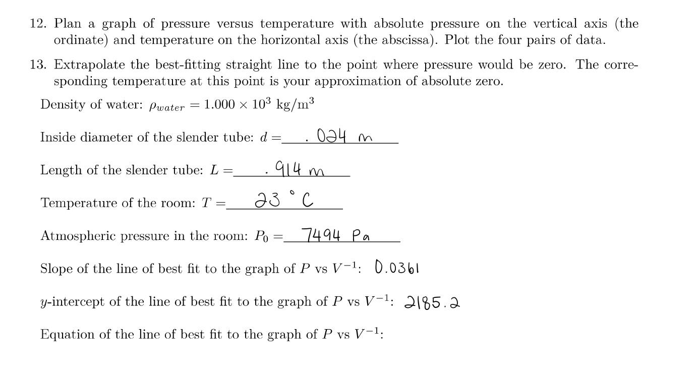 12. Plan a graph of pressure versus temperature with | Chegg.com