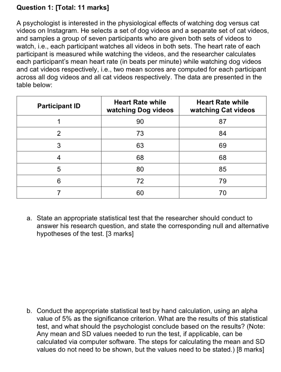 Solved Question 1: [Total: 11 marks] A psychologist is | Chegg.com