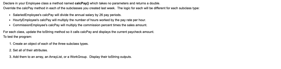 Solved Declare in your Employee class a method named | Chegg.com