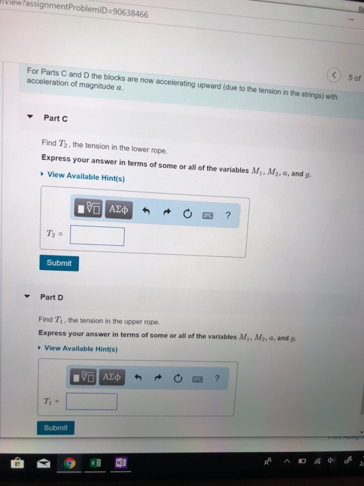 Solved Two Hanging Masses ing P rses Two blocks with masses | Chegg.com