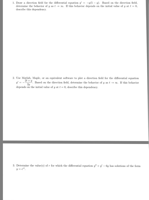 Solved 1, Draw a direction field for the differential | Chegg.com