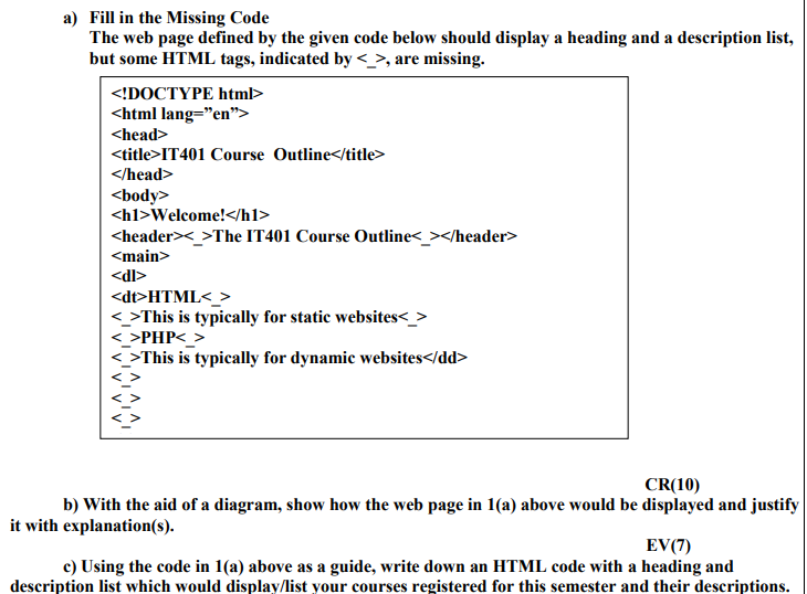 Solved A Fill In The Missing Code The Web Page Defined By Chegg