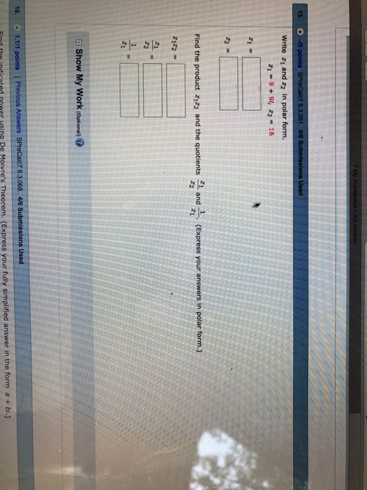 Solved Write z_1 and z_2 in polar form. z_1 = 9 + 9I, z_2 = | Chegg.com