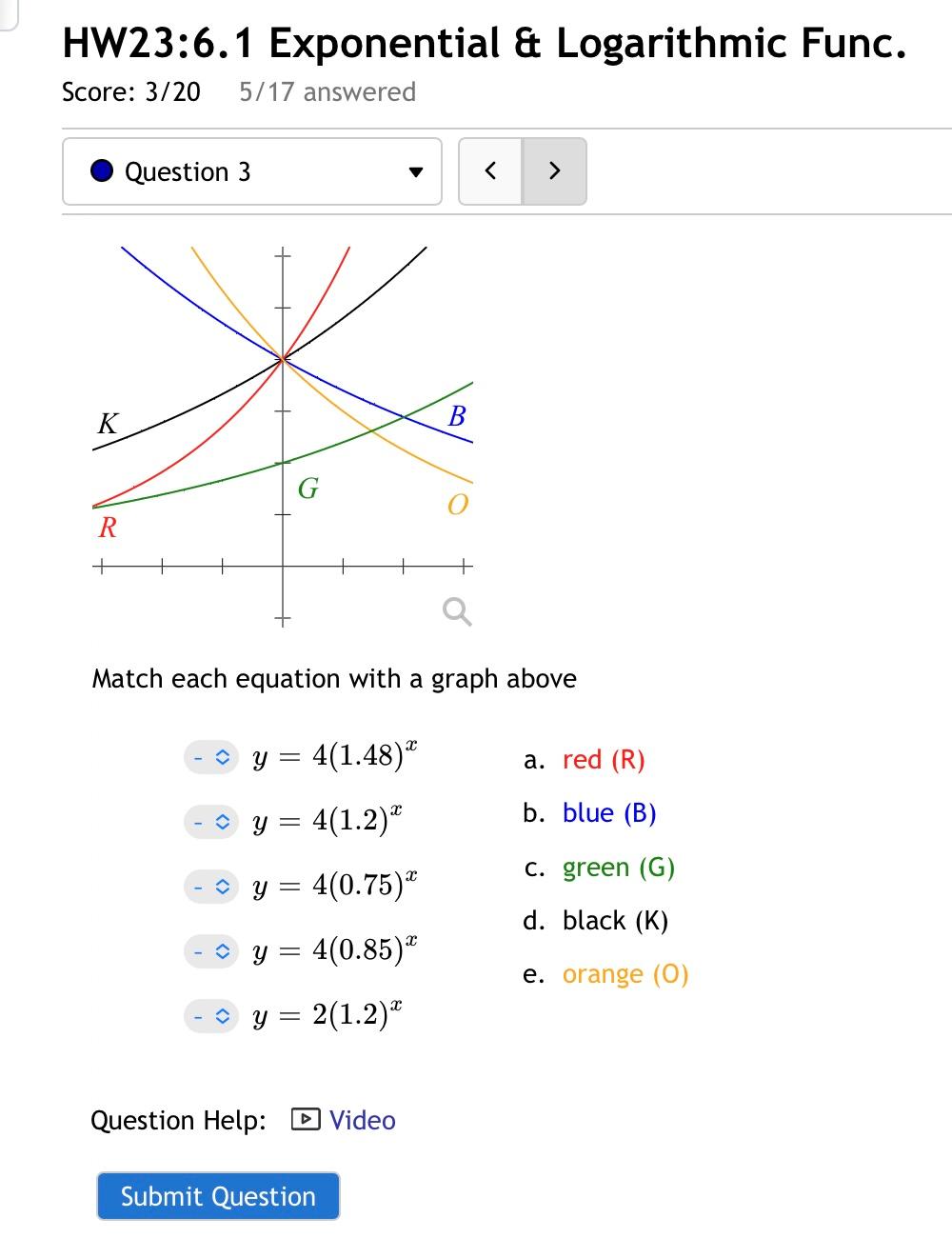 Solved HW23:6.1 Exponential & Logarithmic Func. Score: 3/20 | Chegg.com