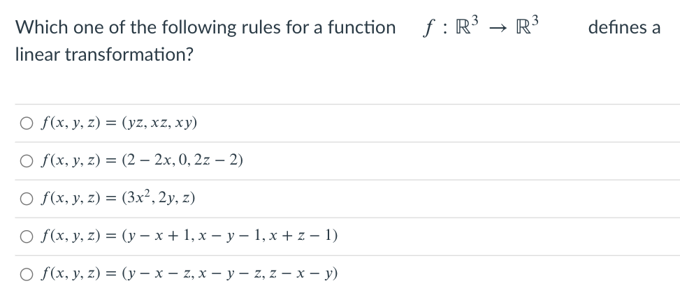 Solved f:R3 → R3 defines a Which one of the following rules | Chegg.com