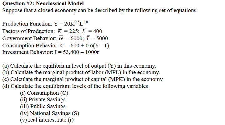 Solved Question #2: Neoclassical Model Suppose that a closed | Chegg.com
