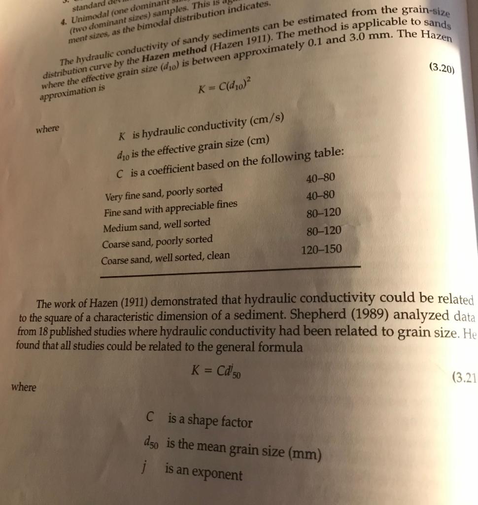 Solved 10) Use the Hazen method to estimate the hydraulic | Chegg.com