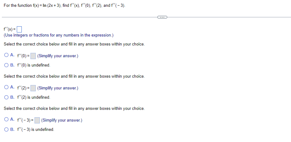 Solved For the function f(x)=ln(2x+3), find | Chegg.com