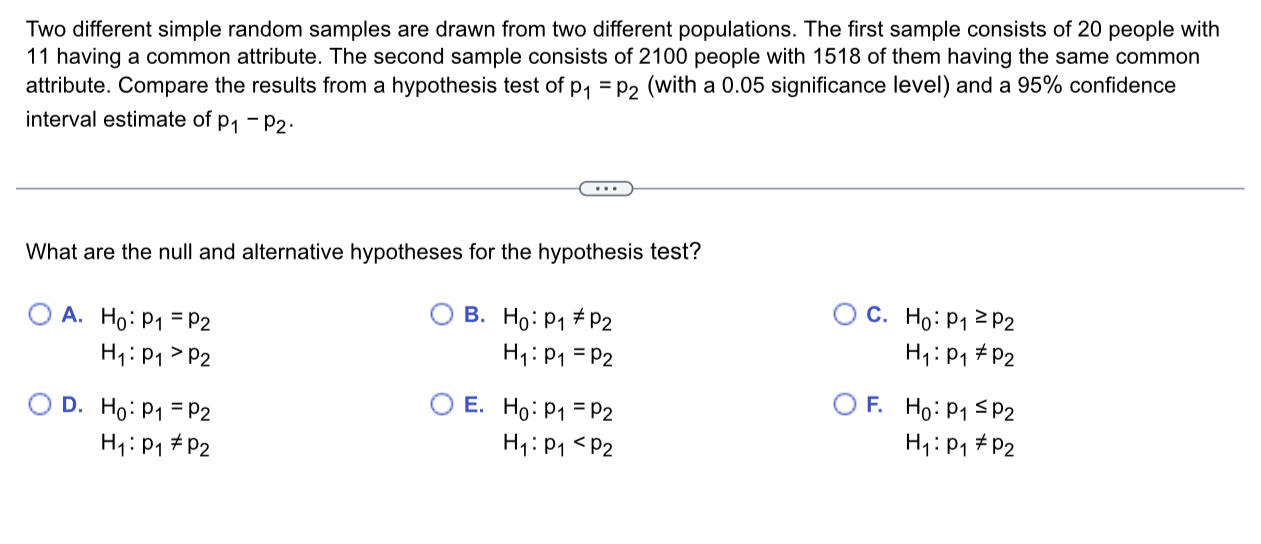 Solved Two different simple random samples are drawn from | Chegg.com