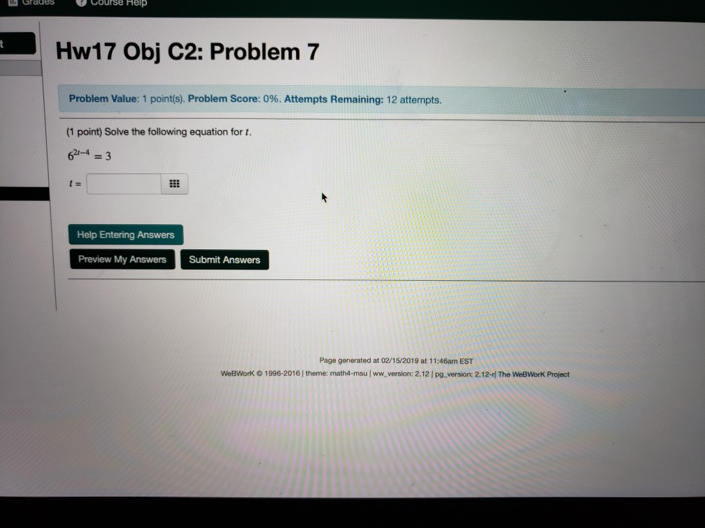 Solved Course Help Hw17 Obj C2: Problem 7 Problem Value: 1 | Chegg.com
