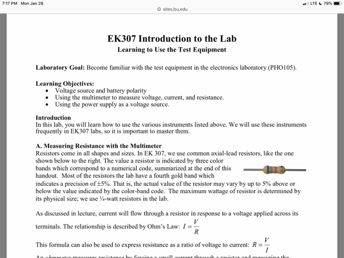 7:17 PM Mon Jan 28 EK307 Introduction to the Lab | Chegg.com