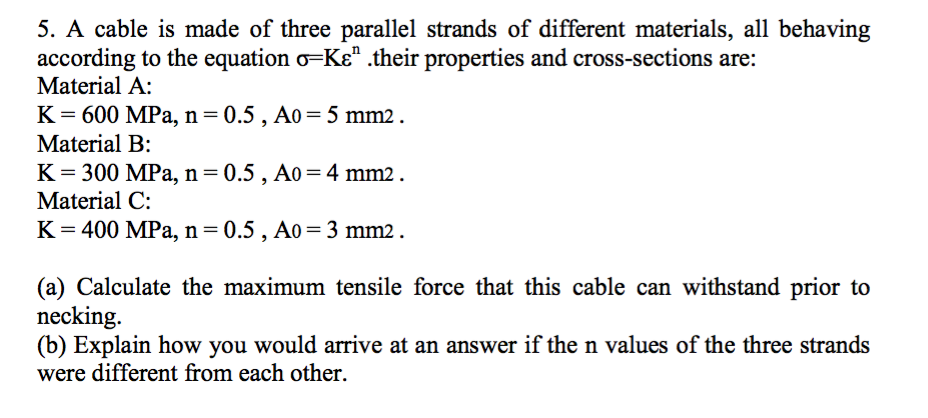 Solved 5. A cable is made of three parallel strands of | Chegg.com