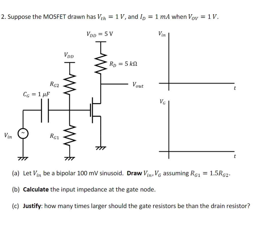 Solved 2. Suppose the MOSFET drawn has Vth = 1 V, and ID = 1 | Chegg.com