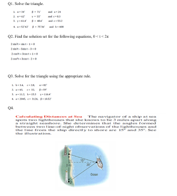 Solved Q1. Solve the triangle. Q2. Find the solution set for | Chegg.com