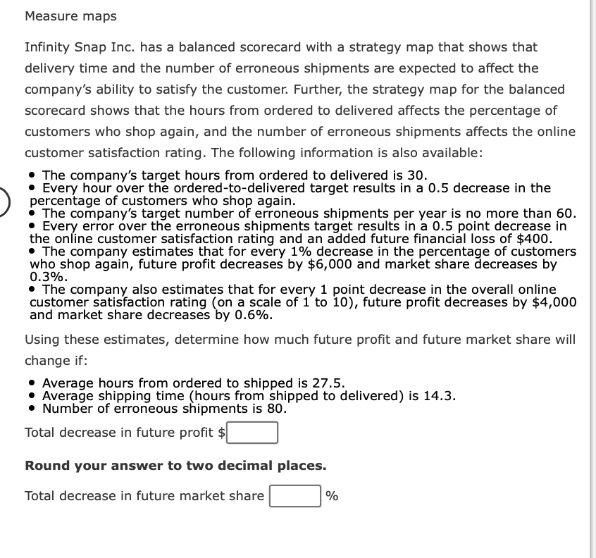 Solved Infinity Snap Inc. has a balanced scorecard with a | Chegg.com
