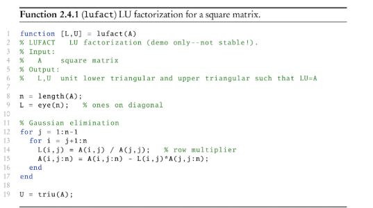 Function 2.4.1 (lufact) LU factorization for a square | Chegg.com