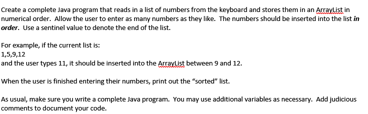 Solved Create a complete Java program that reads in a list | Chegg.com