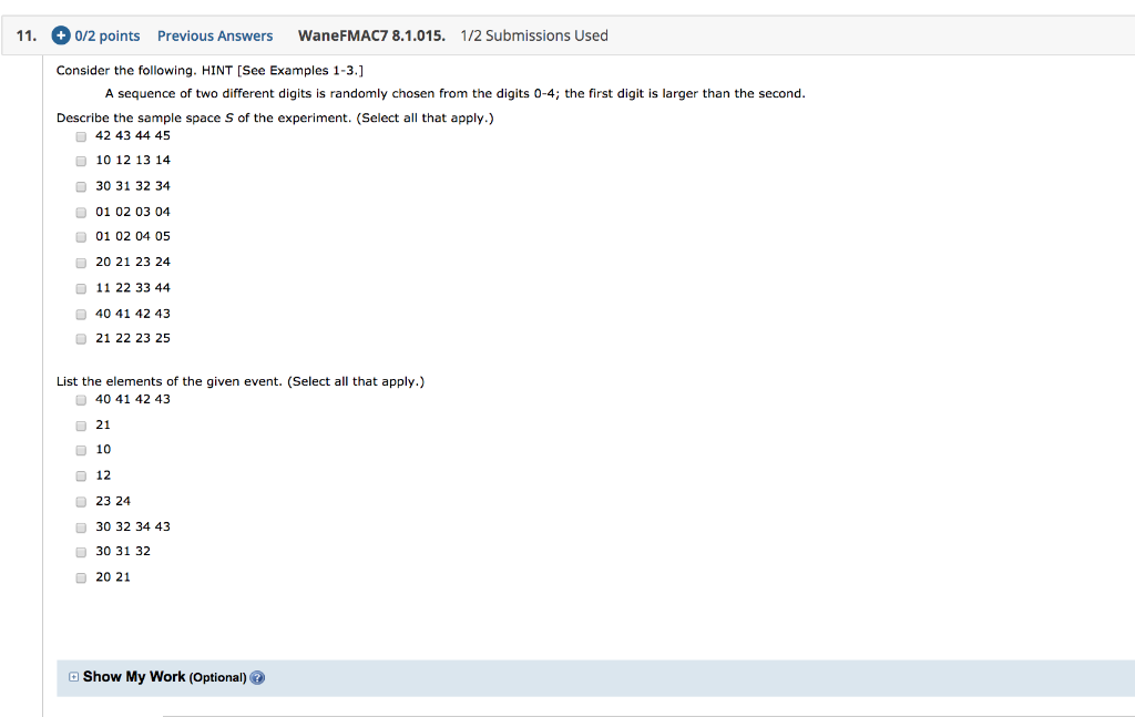 Solved 11. 0/2 points Previous Answers WaneFMAC7 8.1.015. | Chegg.com
