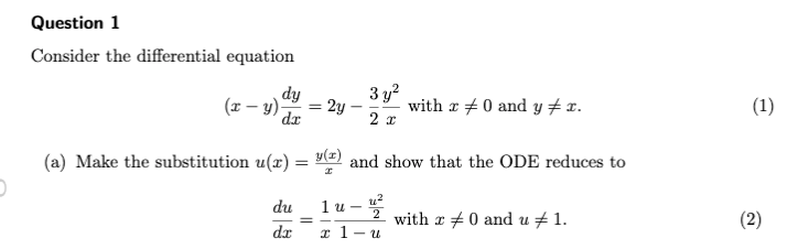 Solved Question 1 Consider the differential equation dy (x - | Chegg.com