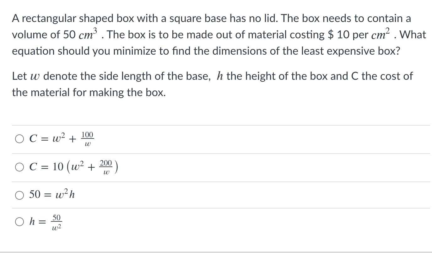 Solved A rectangular shaped box with a square base has no | Chegg.com