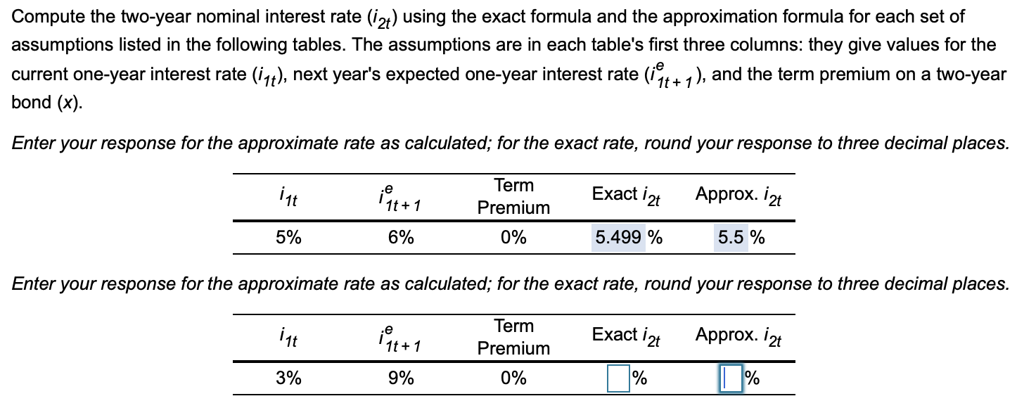 Solved Compute the two-year nominal interest rate (izt) | Chegg.com