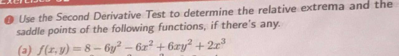 Solved (1) Use the Second Derivative Test to determine the | Chegg.com