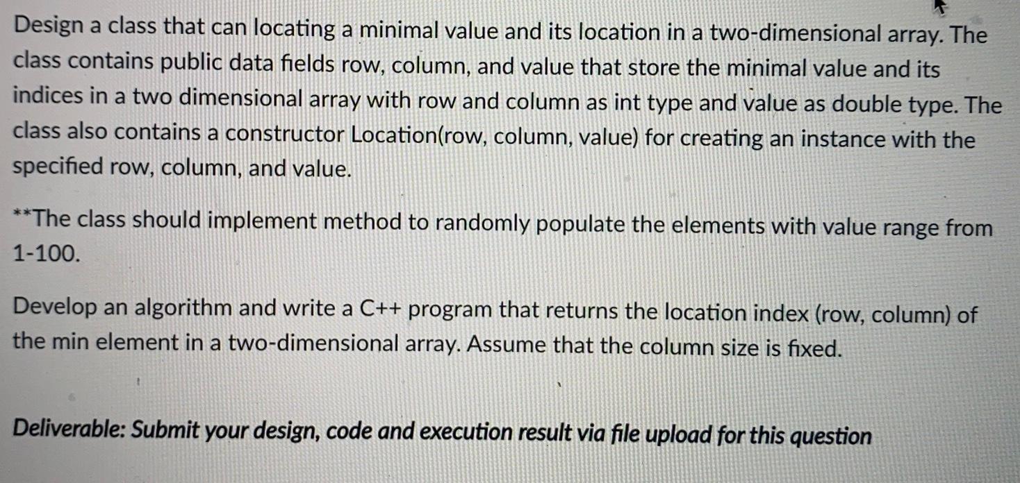 Solved Design a class that can locating a minimal value and | Chegg.com